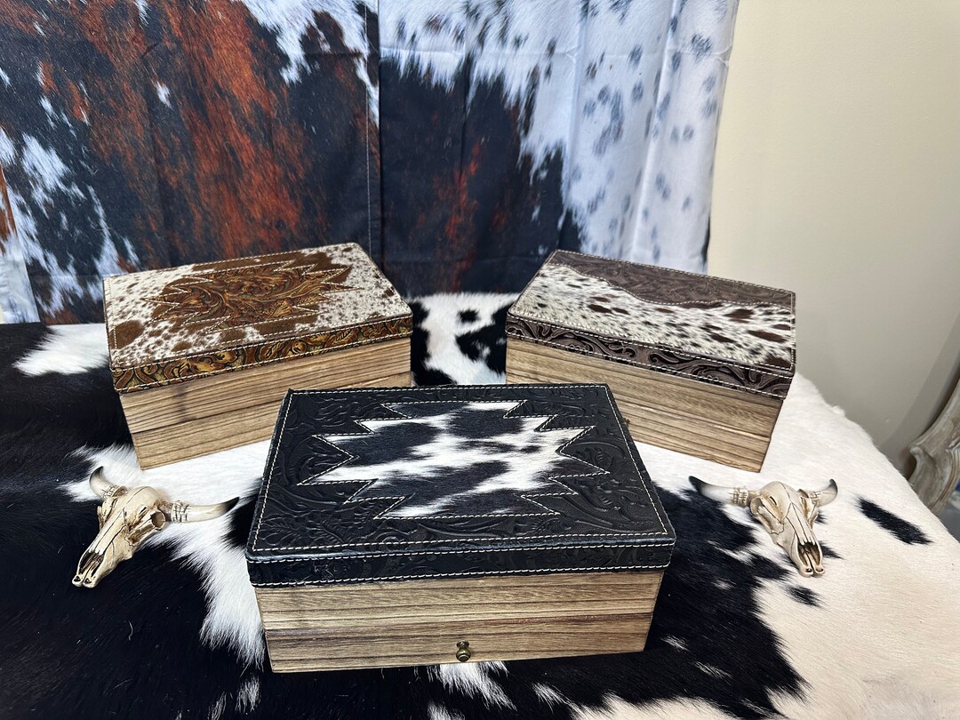 Western Cowhide and Leather Jewelry Boxes. Genuine Hair on Hide and ...