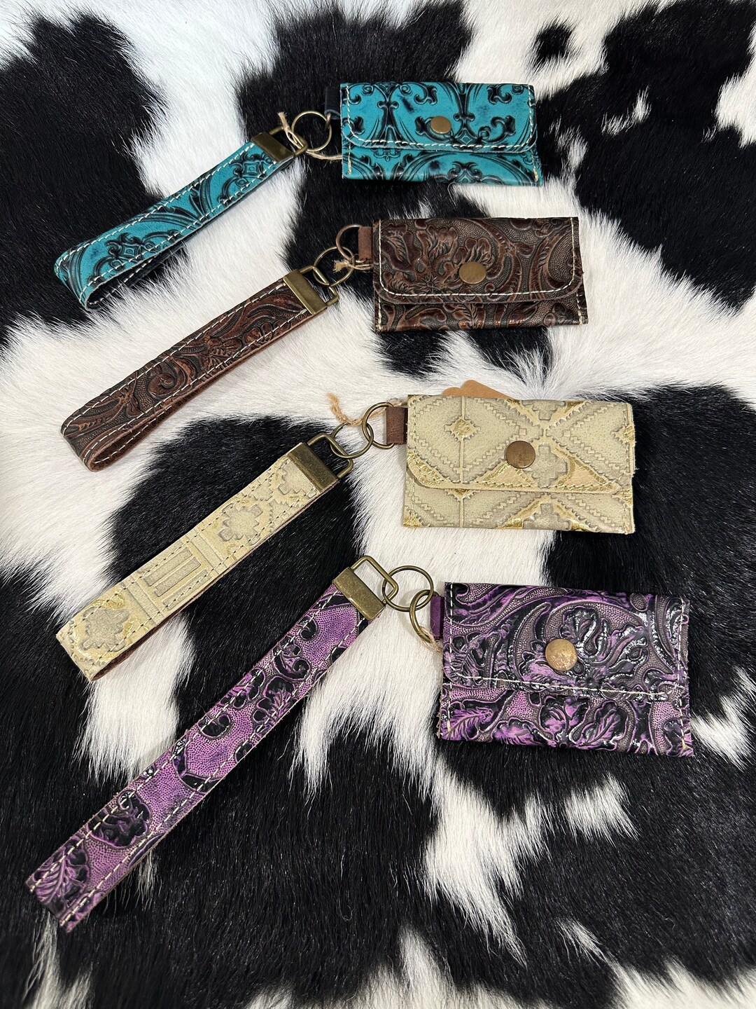 Western Leather Wristlet Keychain Card Holders - Etsy
