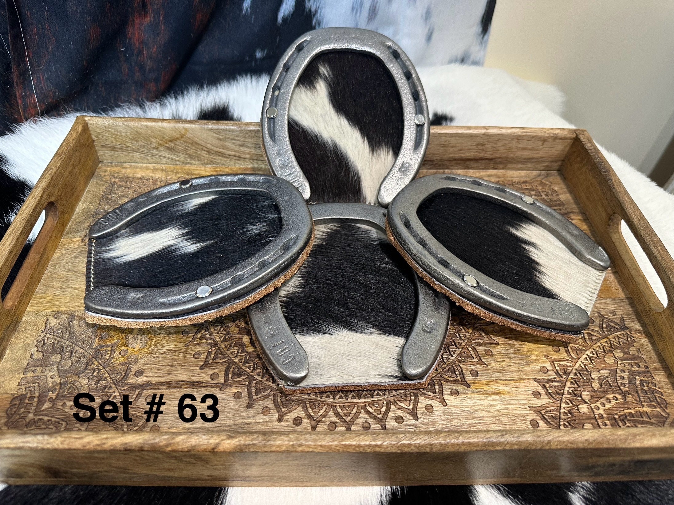 Horseshoe Coaster Sets With Cowhide. Great Gift for Her,him, Couple ...