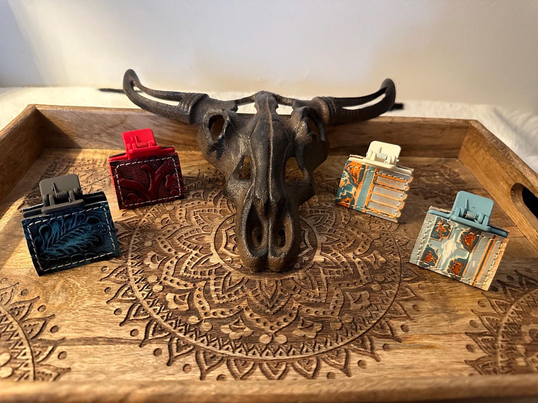 Mini 2 Inch Cowhide and Leather Claw Clips. Western Claw Hair Clips ...
