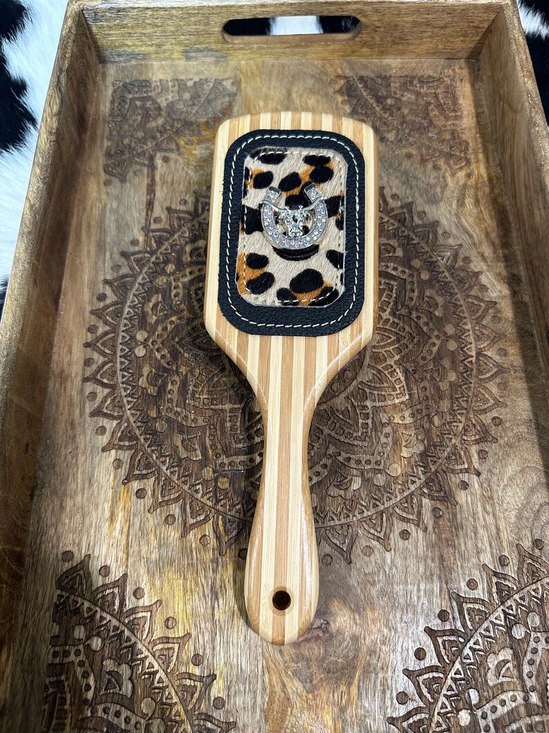 Western Cowhide Print and Acid Wash With Leather Bamboo Paddle Hair ...