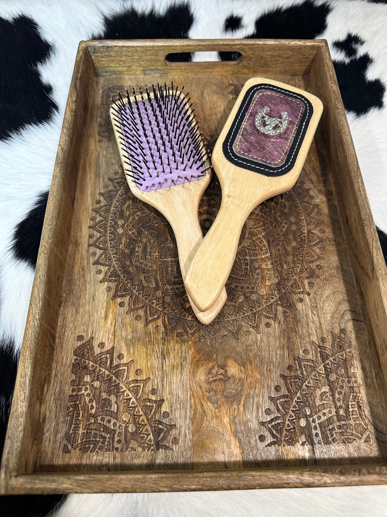 Western Cowhide Print and Acid Wash With Leather Bamboo Paddle Hair ...