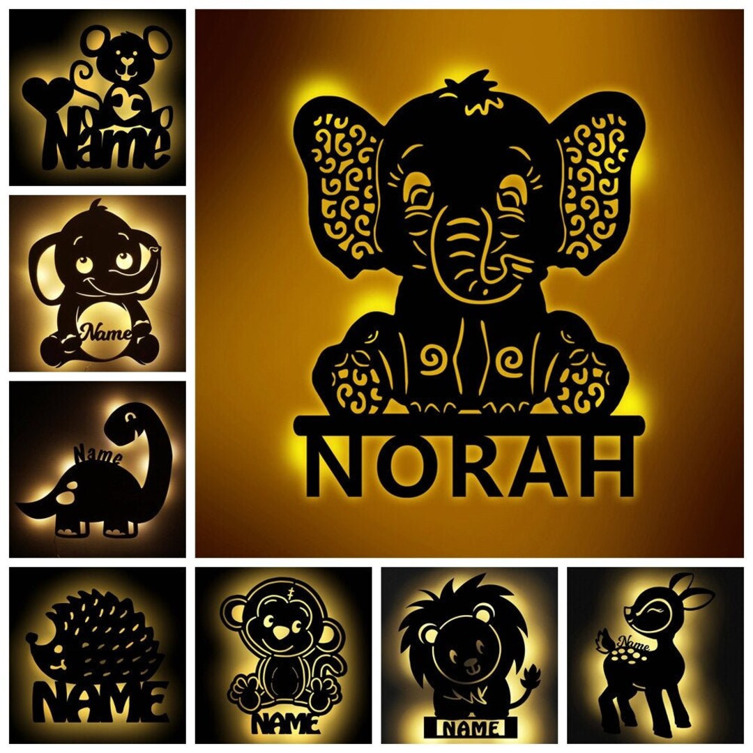 Cartoon Animal LED Baby Light Personalized Name Elephant/dinosaur/lion ...