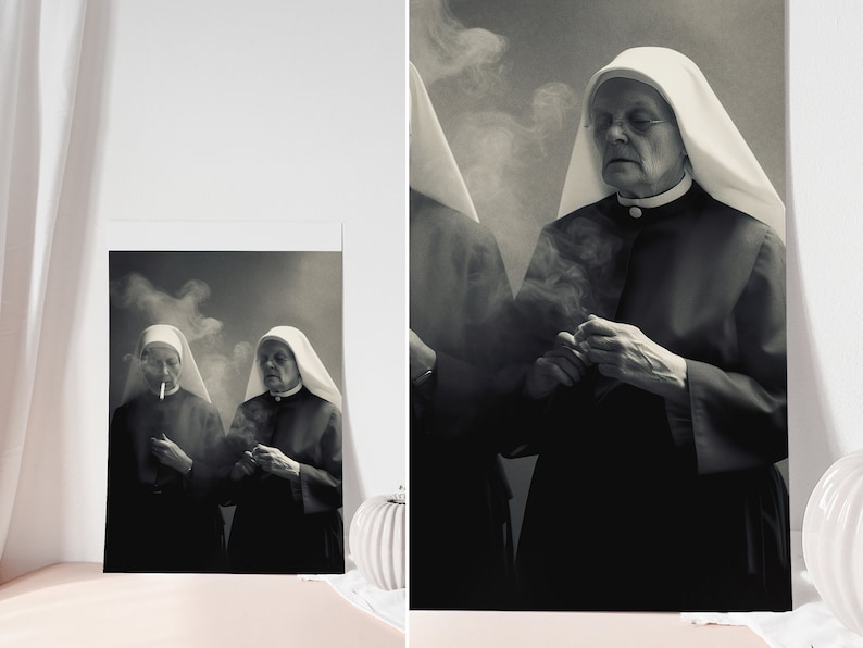 Monjas fumando IMPRIMIBLE, Fotografía en blanco y negro, Arte del ...