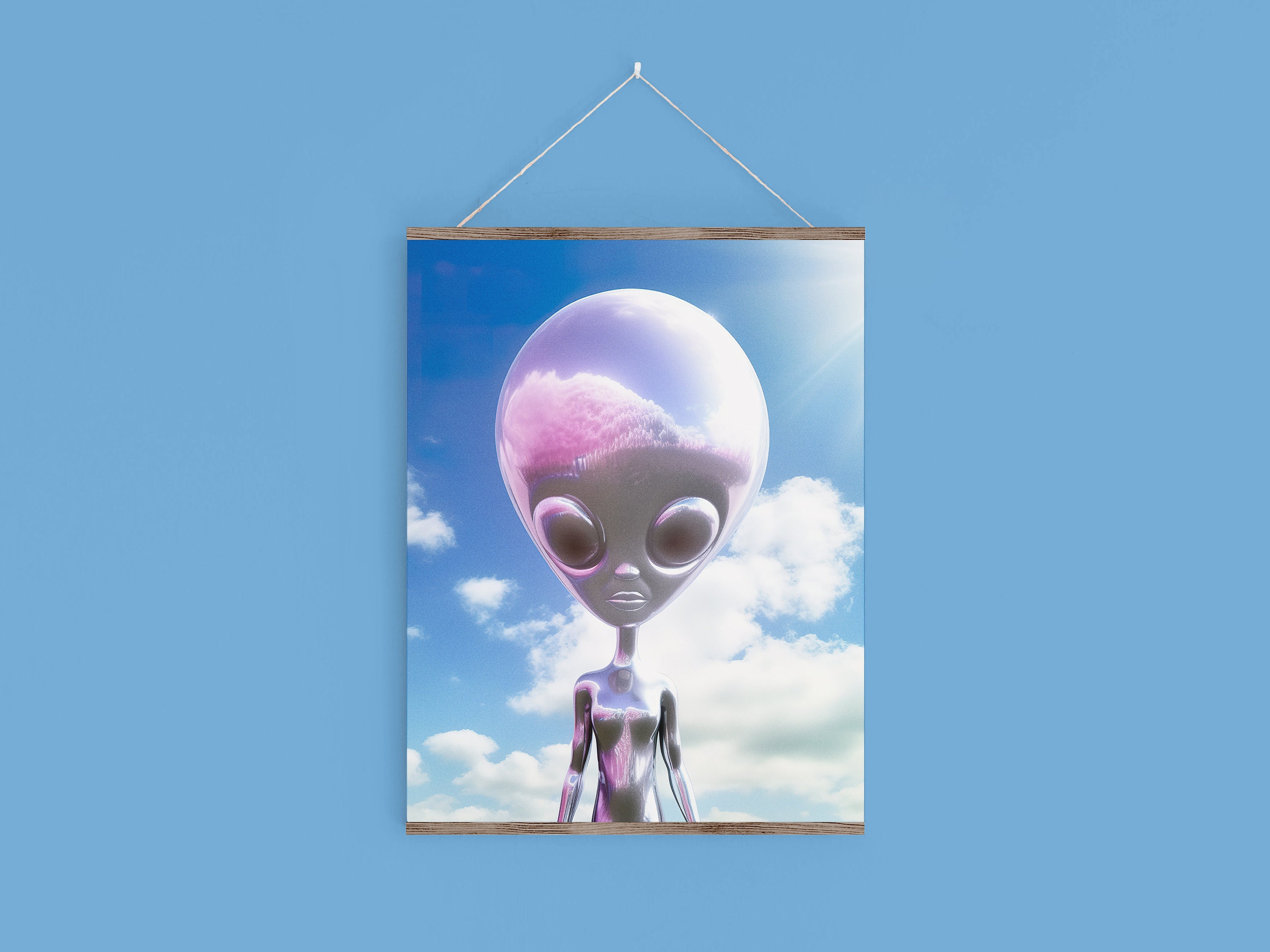 Y2K Metallic Alien Photo PRINTABLE, Blue Sky Photography, Area 51 Alien ...