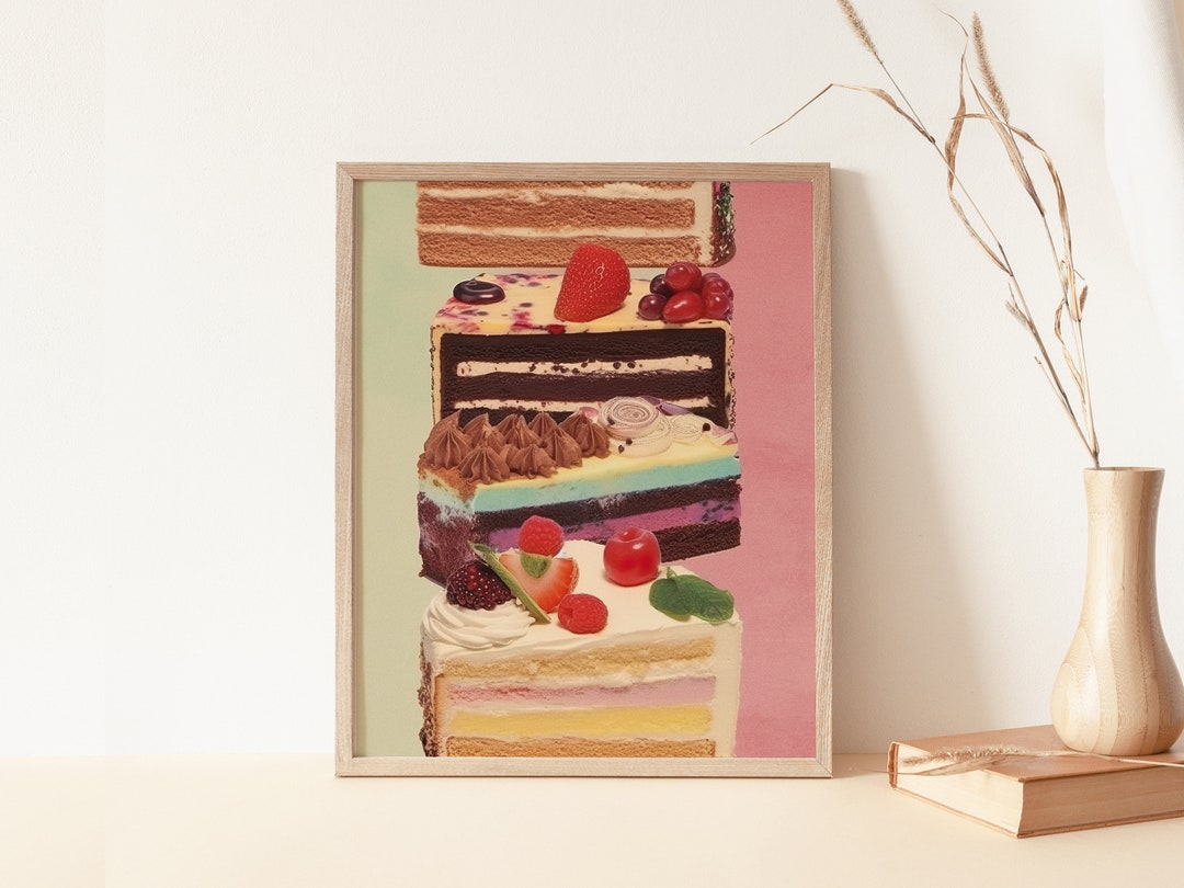 Cake Slice PRINTABLE, Vintage Kitchen Art, Cake Print, Dessert Wall Art ...
