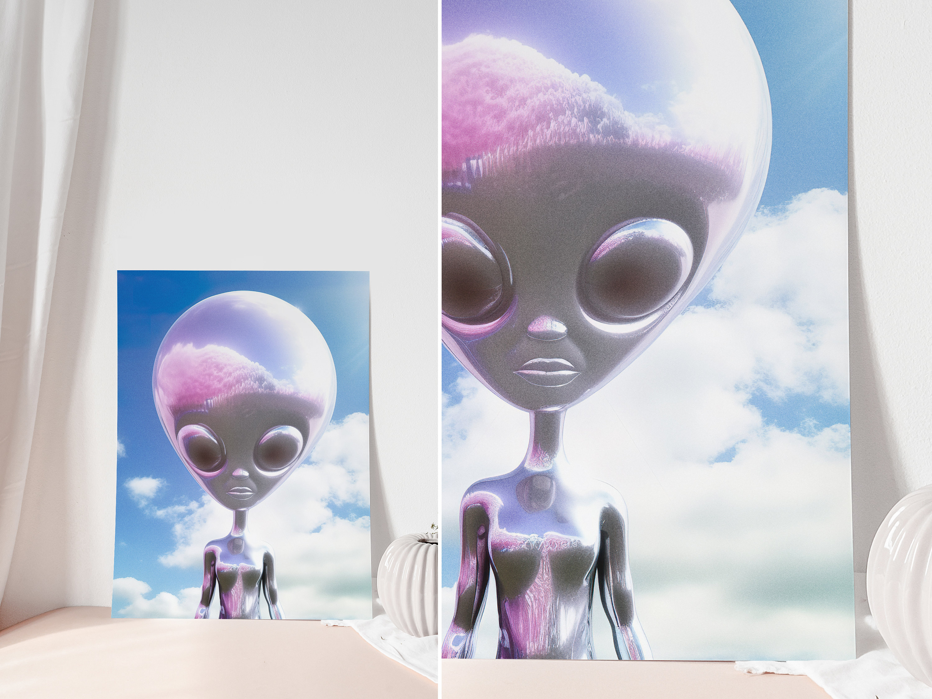 Y2K Metallic Alien Photo PRINTABLE, Blue Sky Photography, Area 51 Alien ...