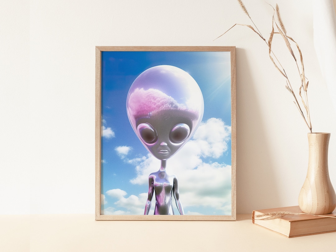 Y2K Metallic Alien Photo PRINTABLE, Blue Sky Photography, Area 51 Alien ...