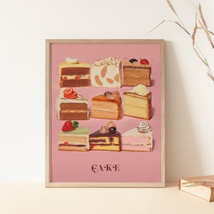 Slice of Cake on Pink PRINTABLE, Vintage Kitchen Art, Cake Print ...