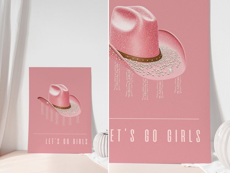 Pink Cowboy Hat PRINTABLE, Western Wall Art, Rhinestones, Boho Wall ...