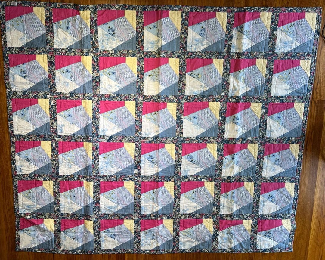 Pieced Blocks Bordered With Flowers. 100% Cotton With Color-matched ...