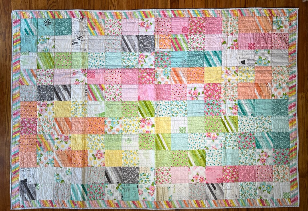 Quilt. All About Sewing. Bright Pastel-colored Flowers, and Tape ...