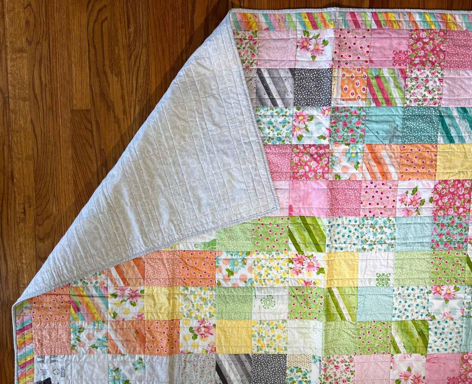 Quilt. All About Sewing. Bright Pastel-colored Flowers, and Tape ...