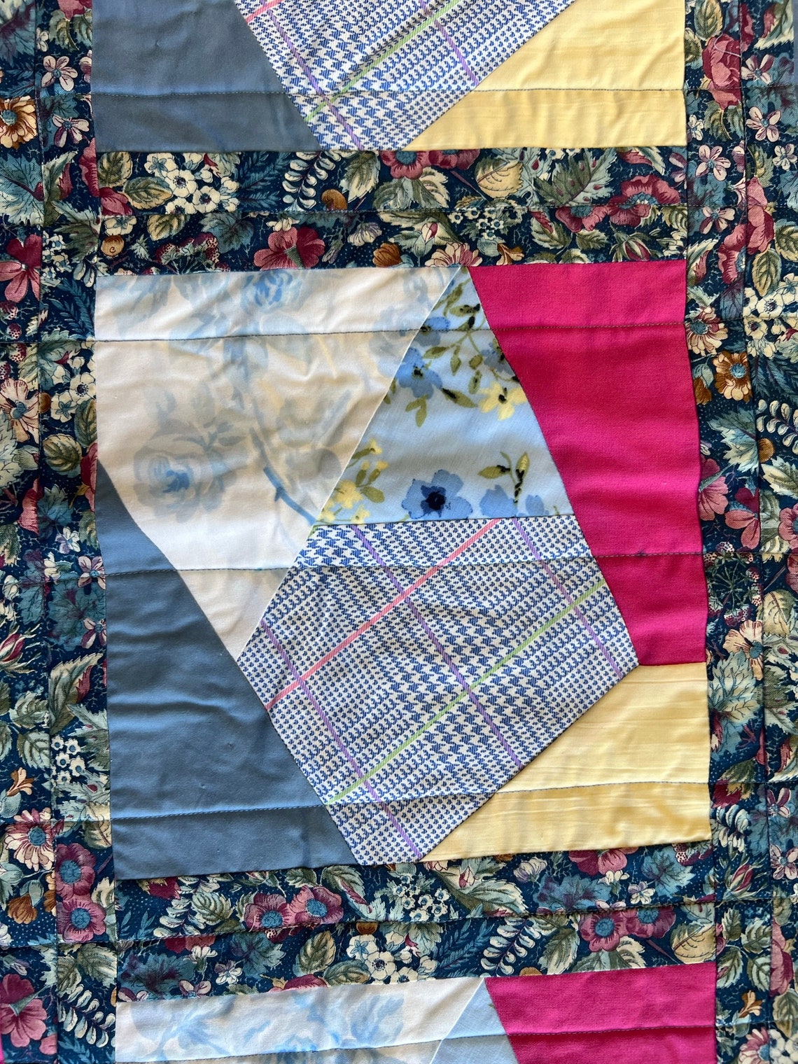 Pieced Blocks Bordered With Flowers. 100% Cotton With Color-matched ...