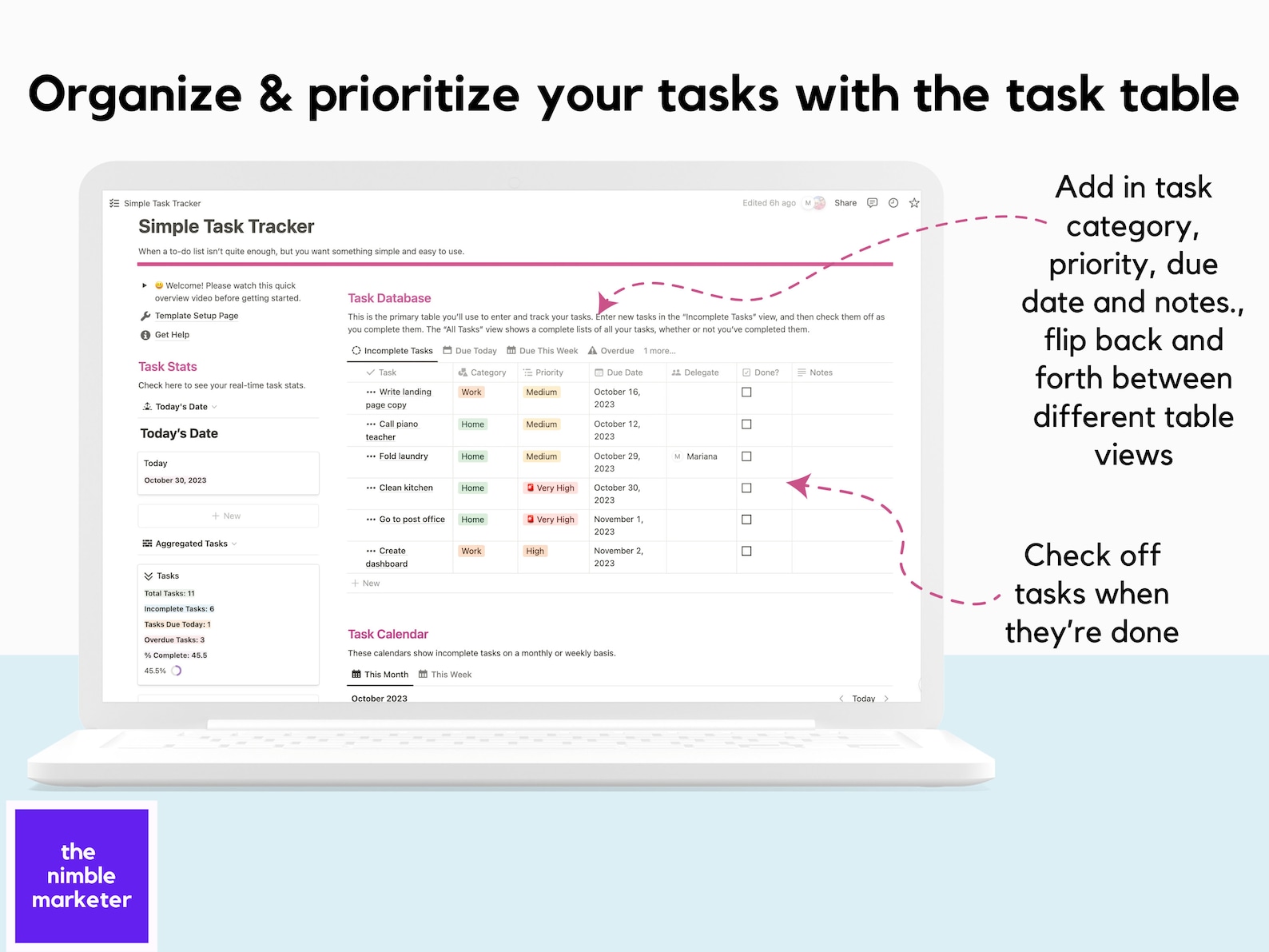 Task Tracker Notion Template |to-do List Planner | Notion Task ...