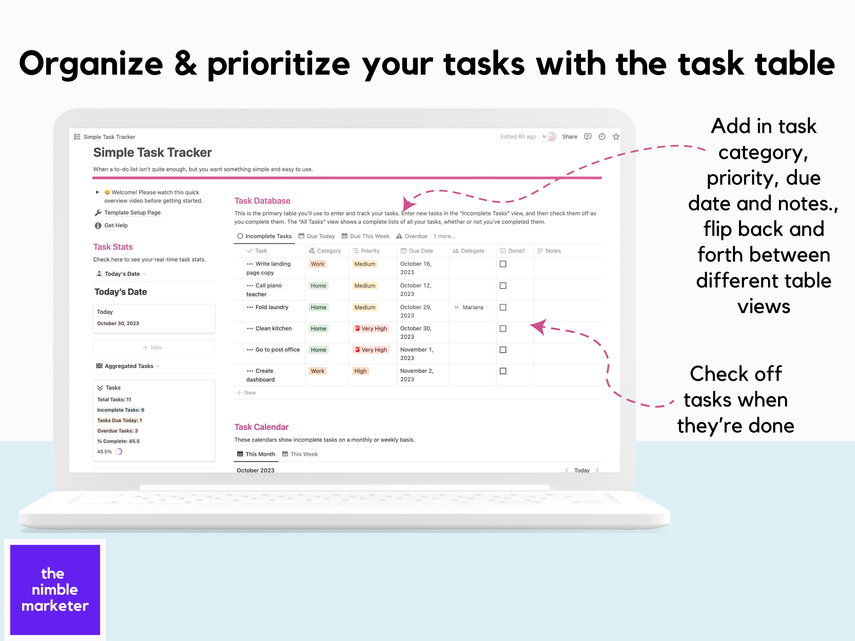 Task Tracker Notion Template |to-do List Planner | Notion Task ...