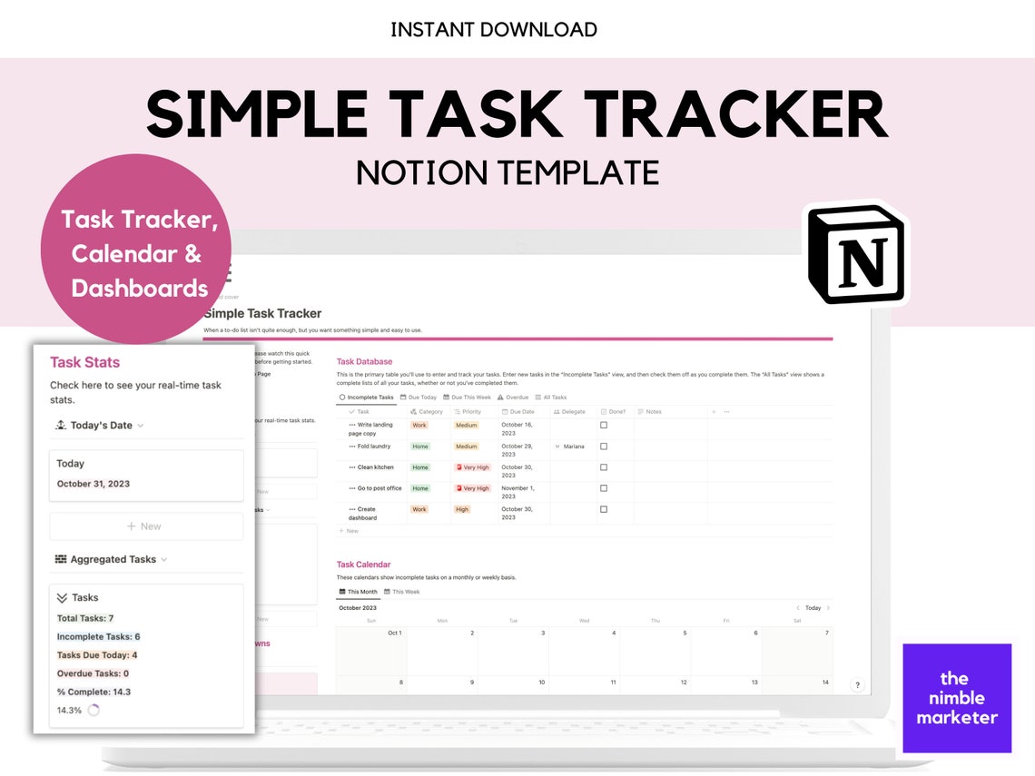 Task Tracker Notion Template |to-do List Planner | Notion Task Management Template | Dashboards ...