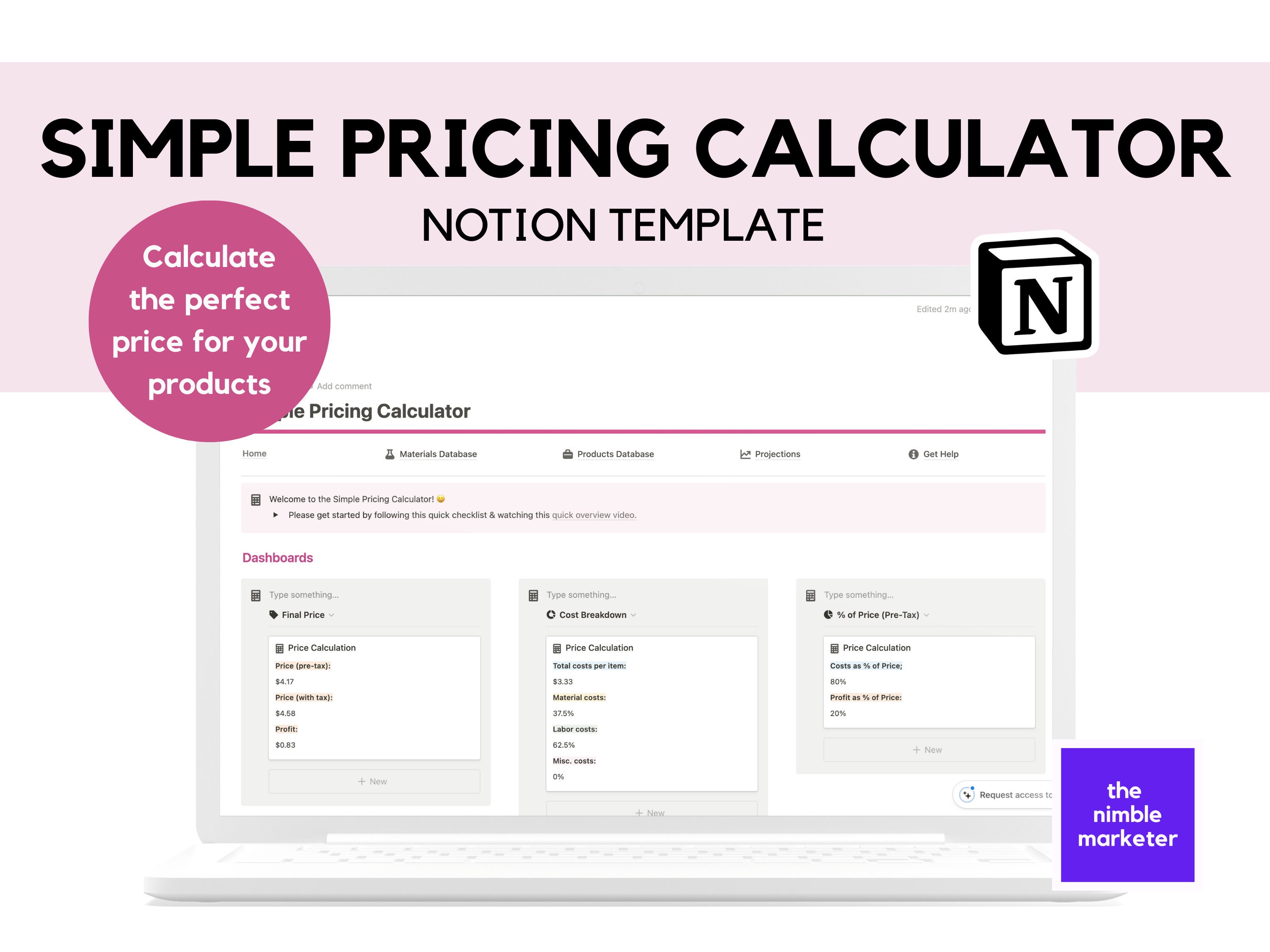 Pricing Calculator Notion Template | Product Pricing for Handmade ...