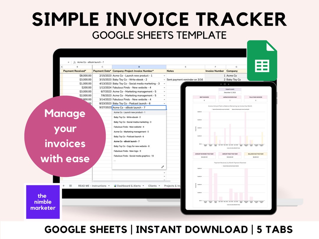 Invoice Tracker Spreadsheet for Google Sheets | Client Payment Tracker ...