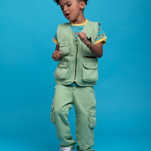 Personalized Kids Explorer Vest: Green Cotton Utility Vest With Iron-on ...