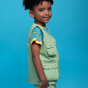 Personalized Kids Explorer Vest: Green Cotton Utility Vest With Iron-on ...