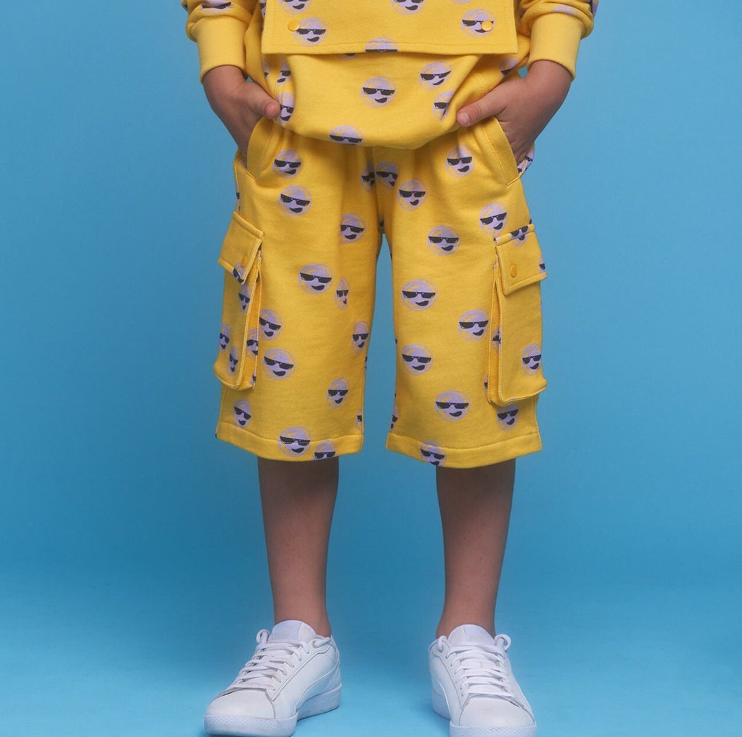 Kids Organic Cotton Cargo Shorts: Purple Sun Print, Unisex Fit - Etsy