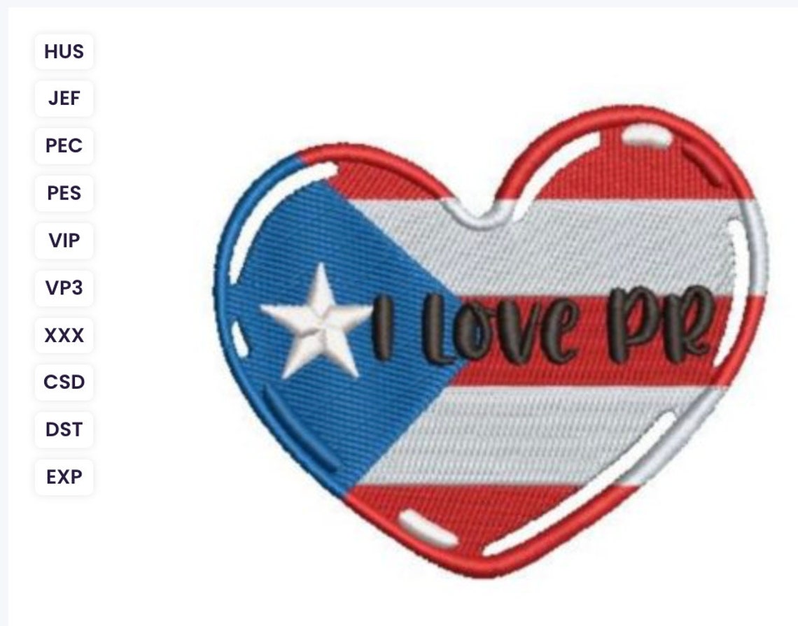 I Love Puerto Rico Embroidery File Puerto Rico Heart DST PES EXP File ...