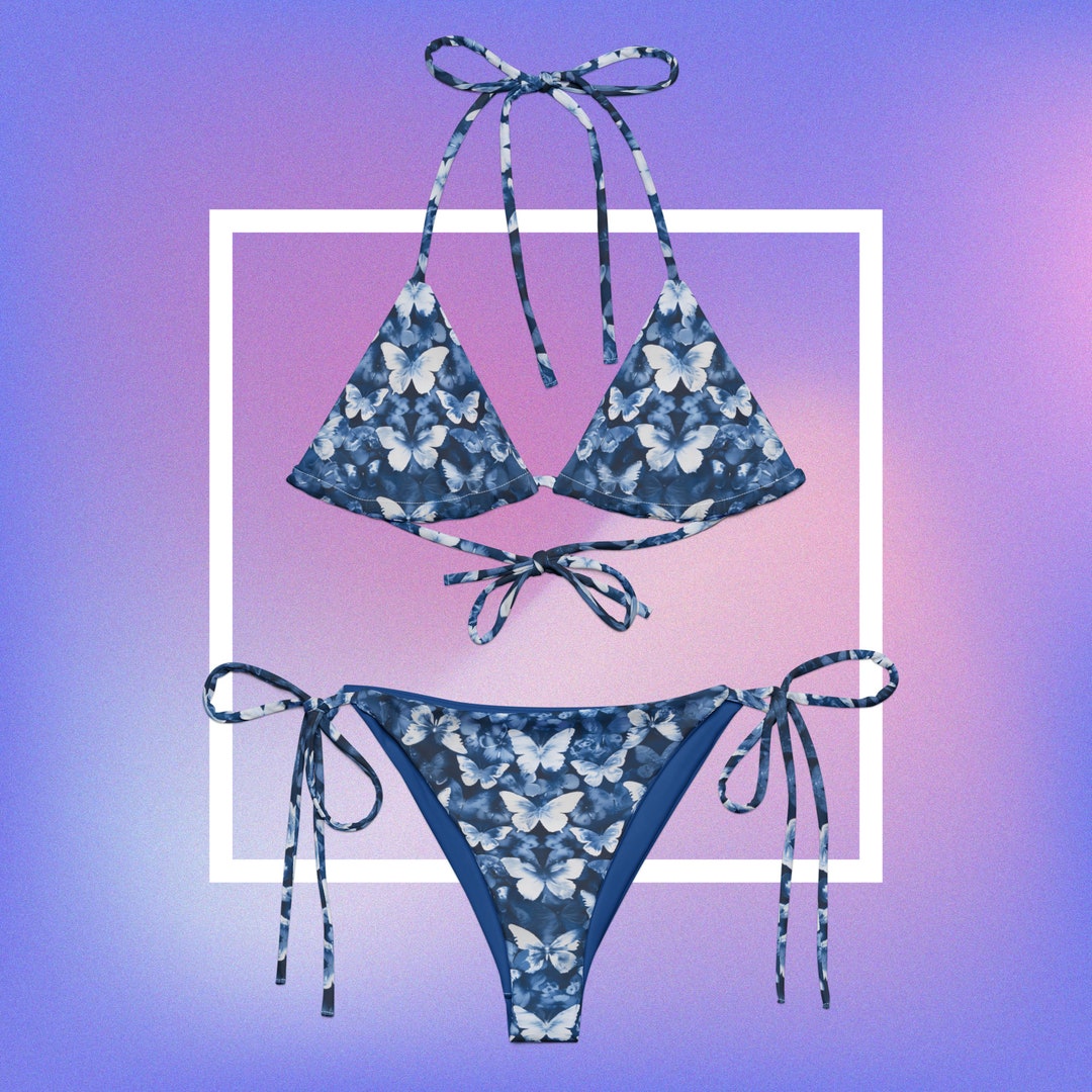 Blue Butterfly String Bikini Bottom Top Sold Separately Etsy