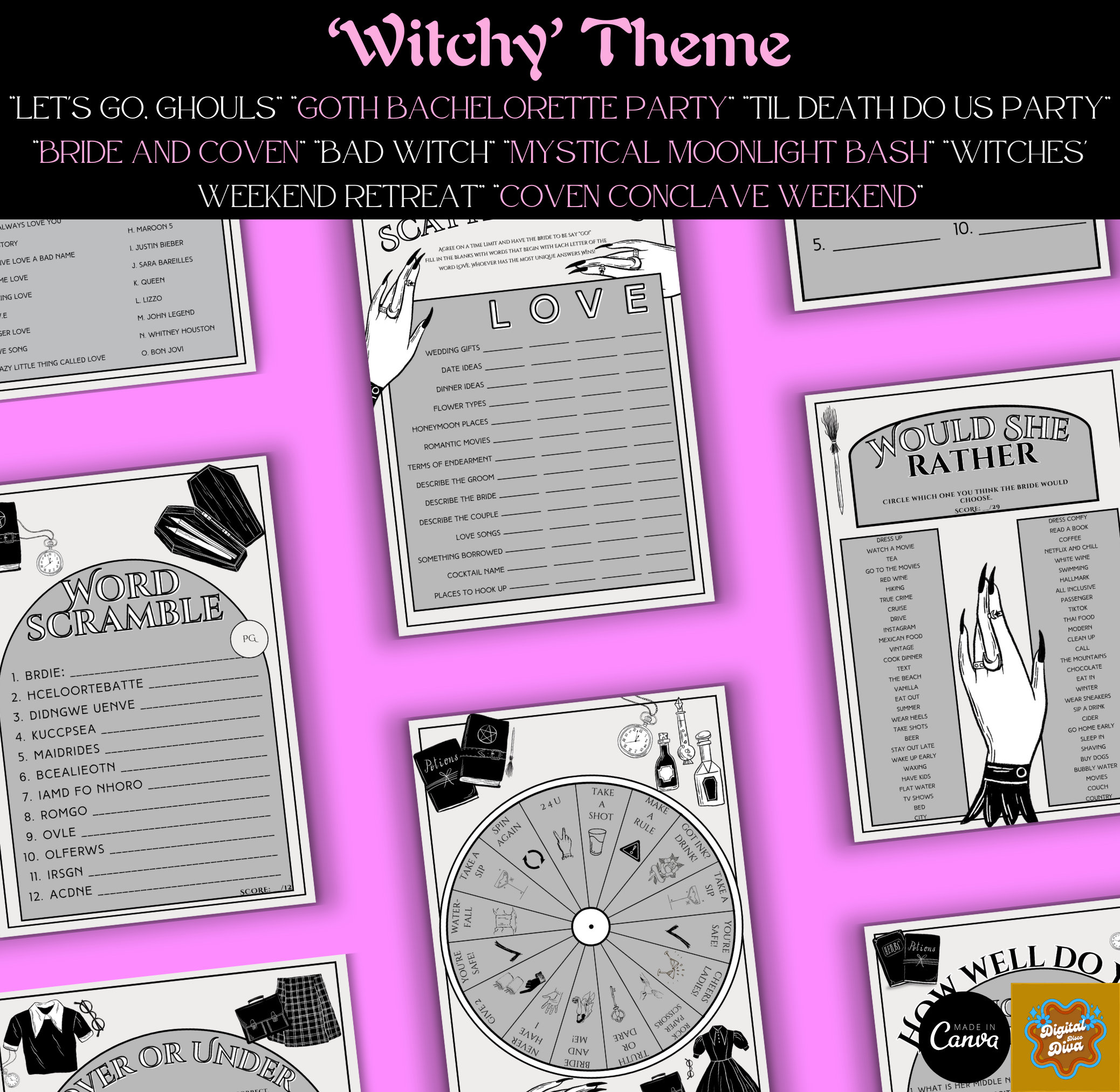 Bachelorette Party Games Hen Party Games Printable Witchy Bachelorette ...