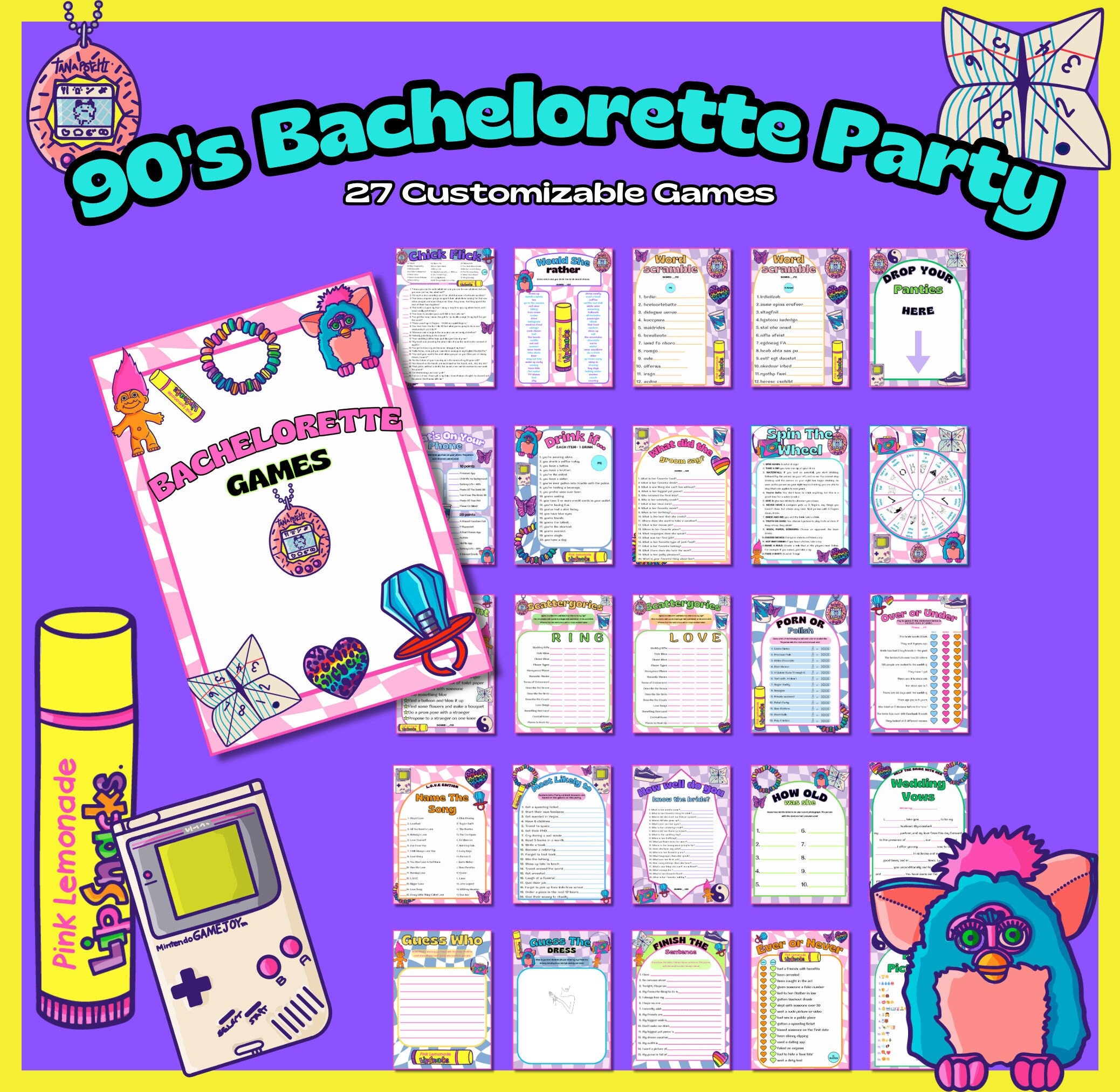 90s Bachelorette Party Printable Games for Hen Do Back to the 90s Theme ...