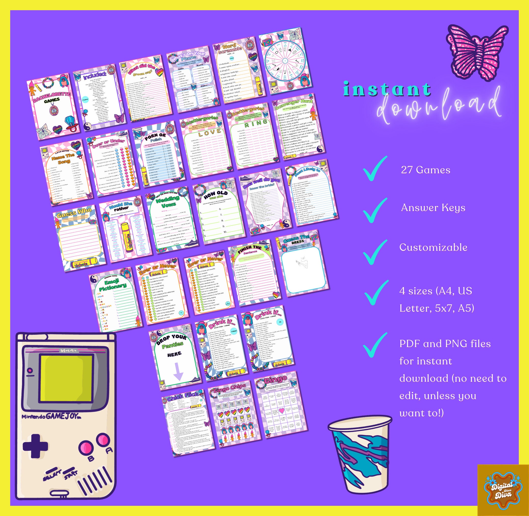 90s Bachelorette Party Printable Games for Hen Do Back to the 90s Theme ...