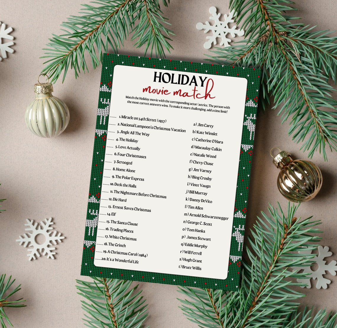Christmas Party Game Holiday Game Trivia Christmas Movie Match Holiday ...