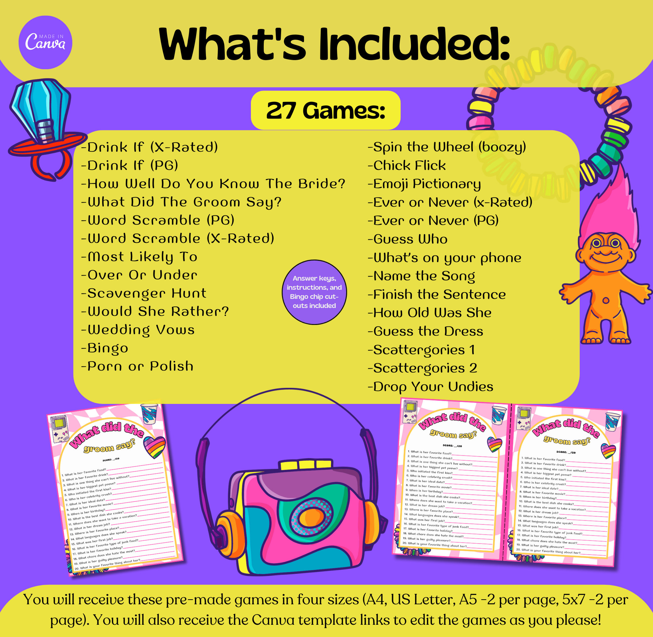 90s Bachelorette Party Printable Games for Hen Do Back to the 90s Theme ...