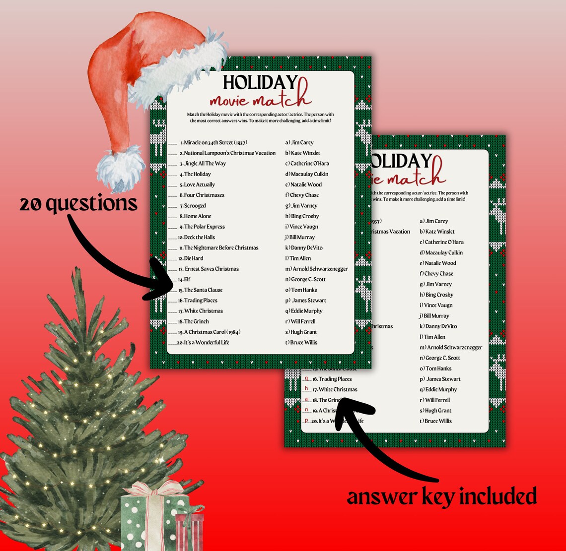 Christmas Party Game Holiday Game Trivia Christmas Movie Match Holiday ...