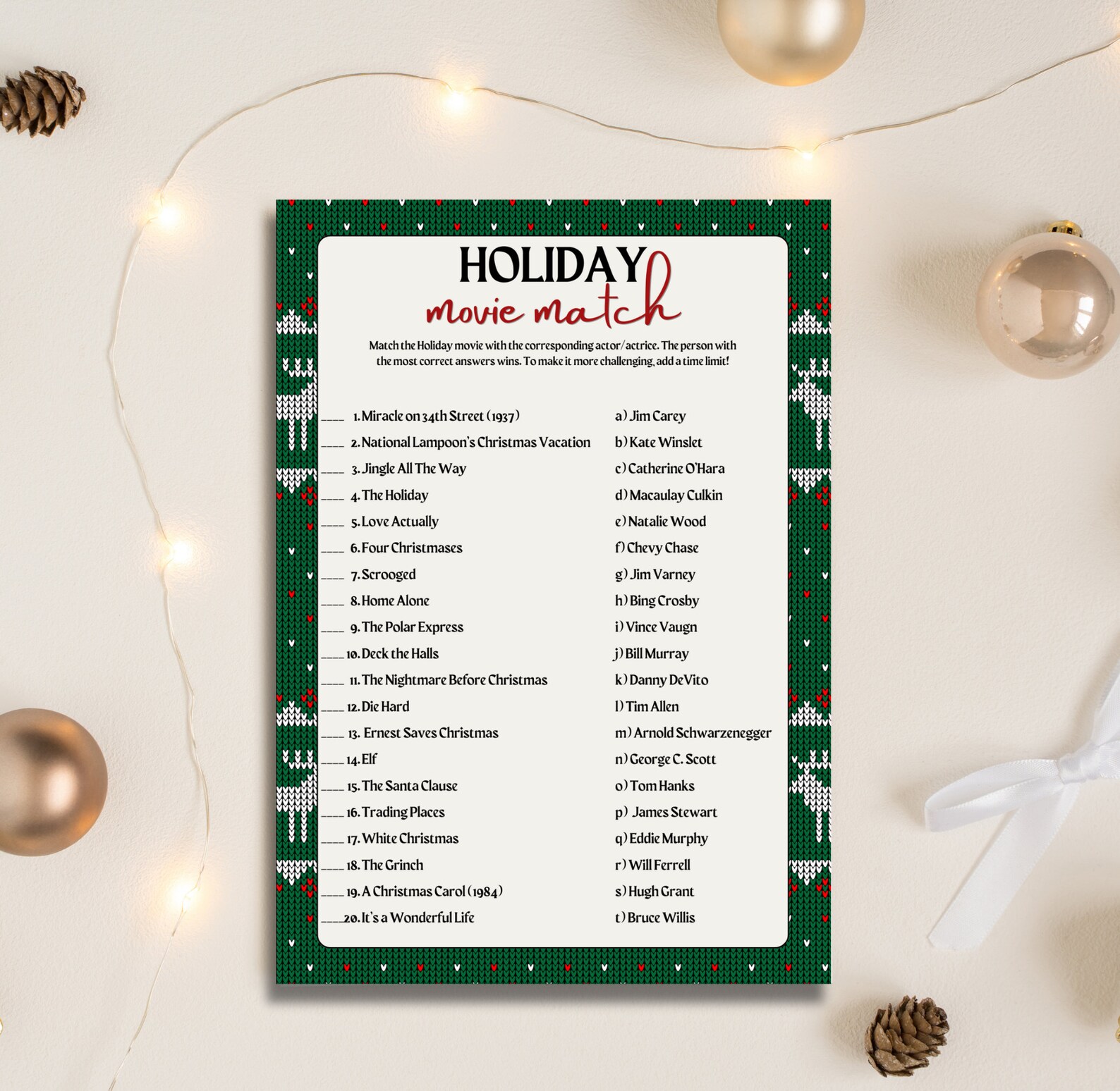 Christmas Party Game Holiday Game Trivia Christmas Movie Match Holiday ...