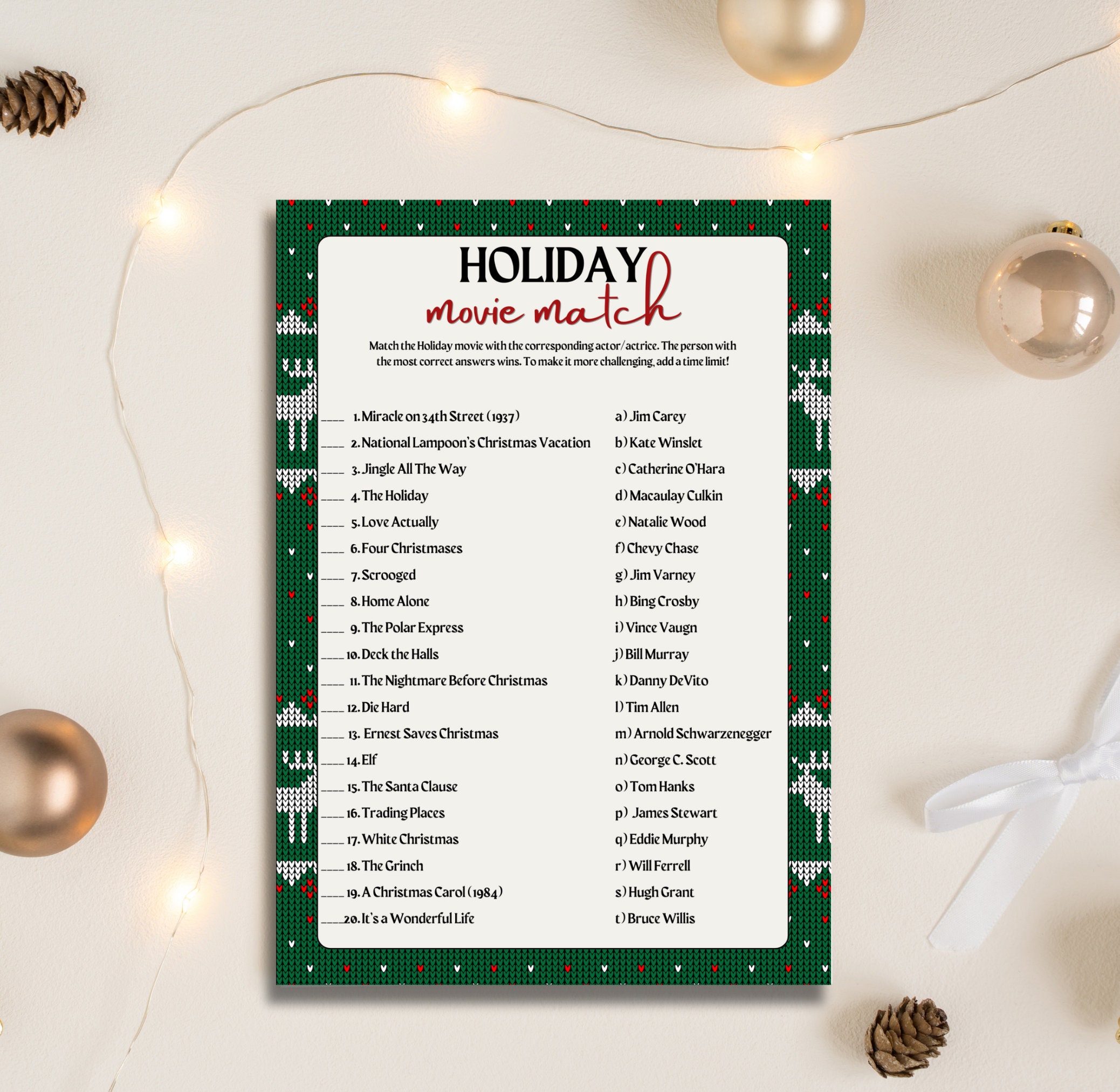 Christmas Party Game Holiday Game Trivia Christmas Movie Match Holiday ...