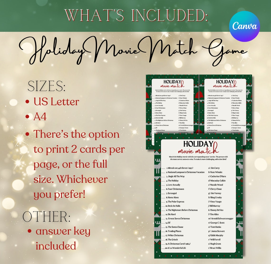 Christmas Party Game Holiday Game Trivia Christmas Movie Match Holiday ...