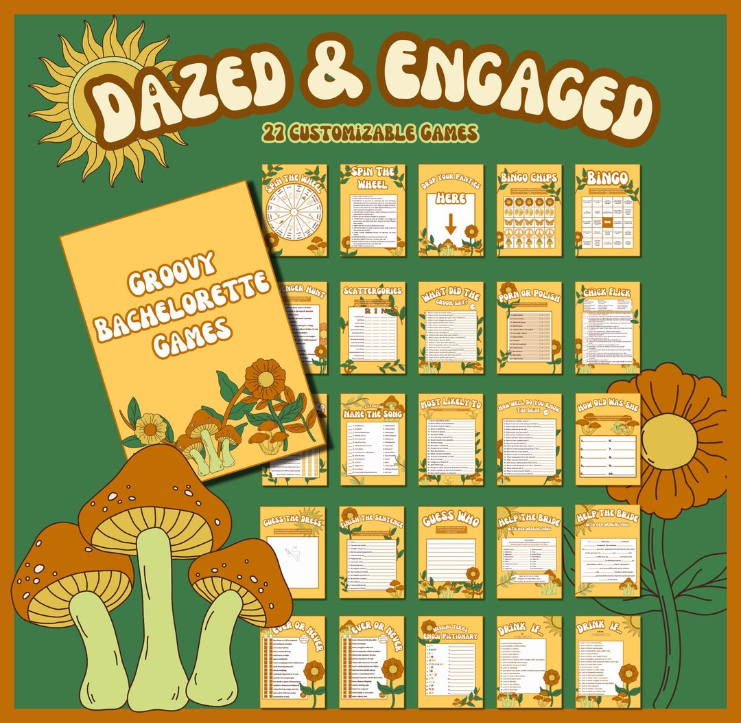 Dazed and Engaged Bachelorette Party Games Groovy Retro Hen Party Games ...