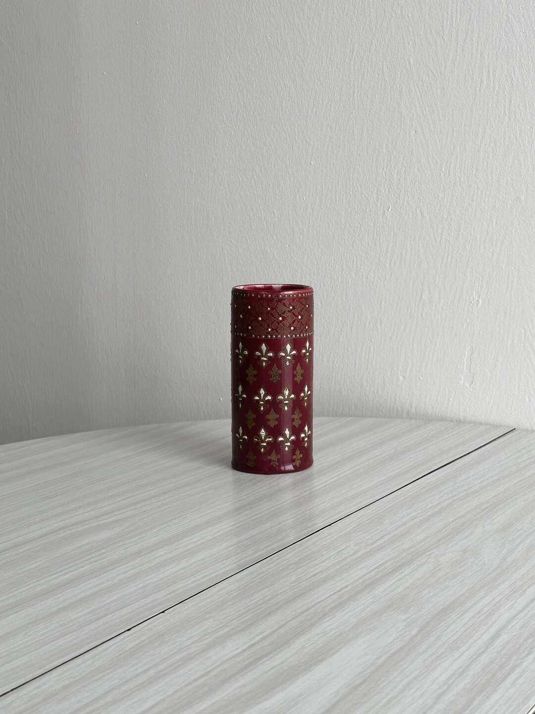 Small Antique Roller Vase in Red Glazed Ceramic, Decorated With Golden ...