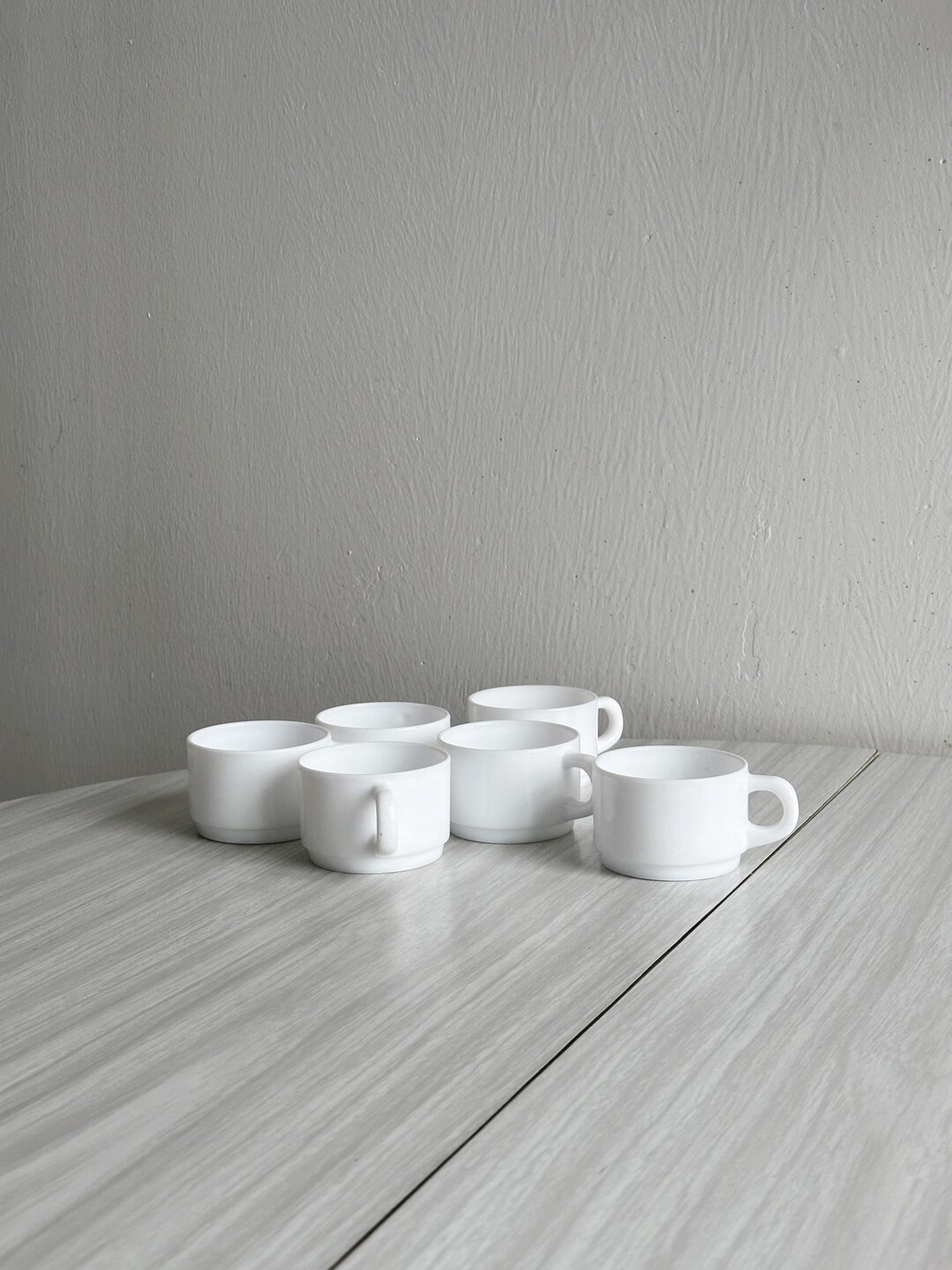 Set of 6 White Espresso Cups, Small Minimalist Glass Cups, Retro ...