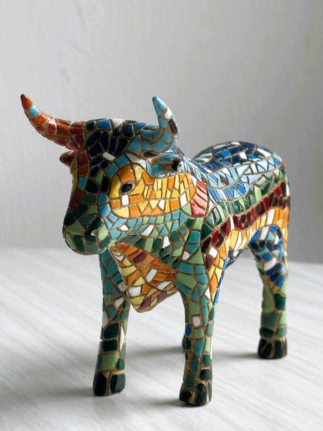 Colorful Mosaic Bull Sculpture, Gaudi Style, Unique Handcrafted ...