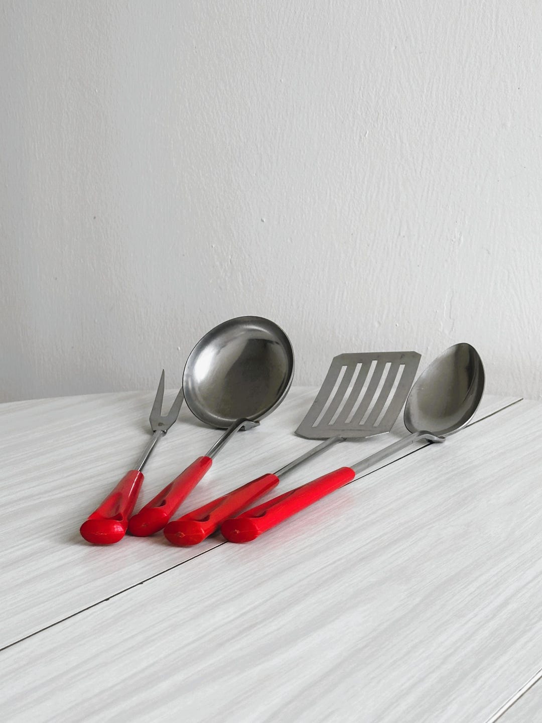 Set of 4 Vintage Red Kitchen Utensils, Retro Cutlery From the 60s and ...