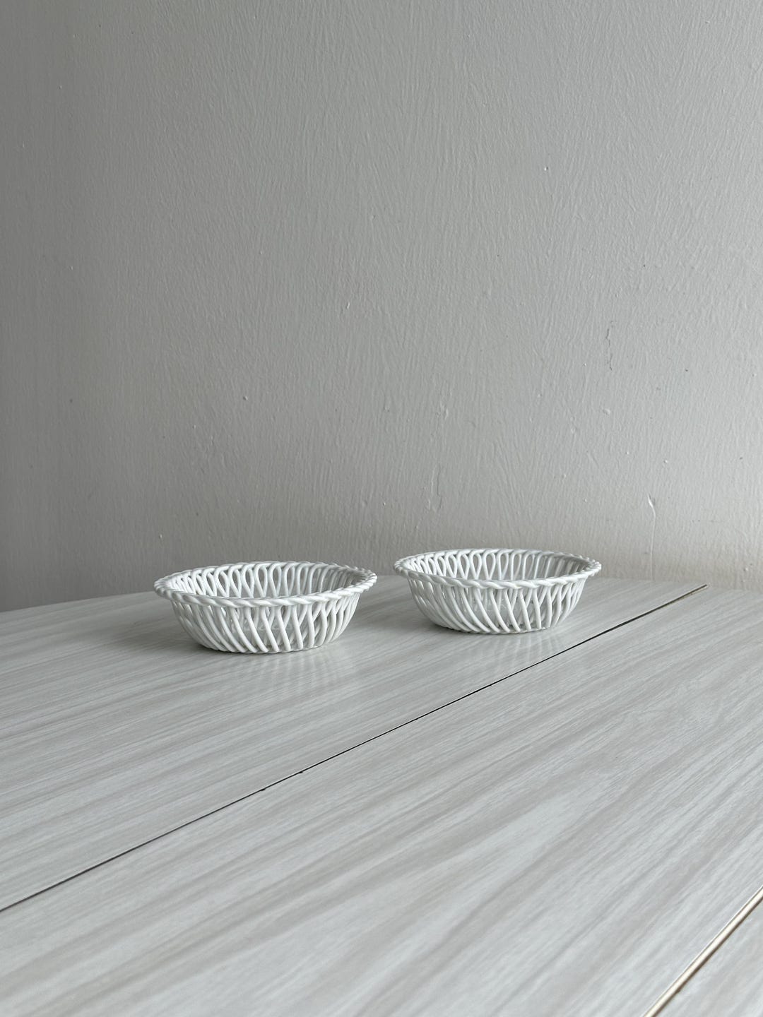 Pair of Antique White Twisted Porcelain Bowls, Refined Presentation ...