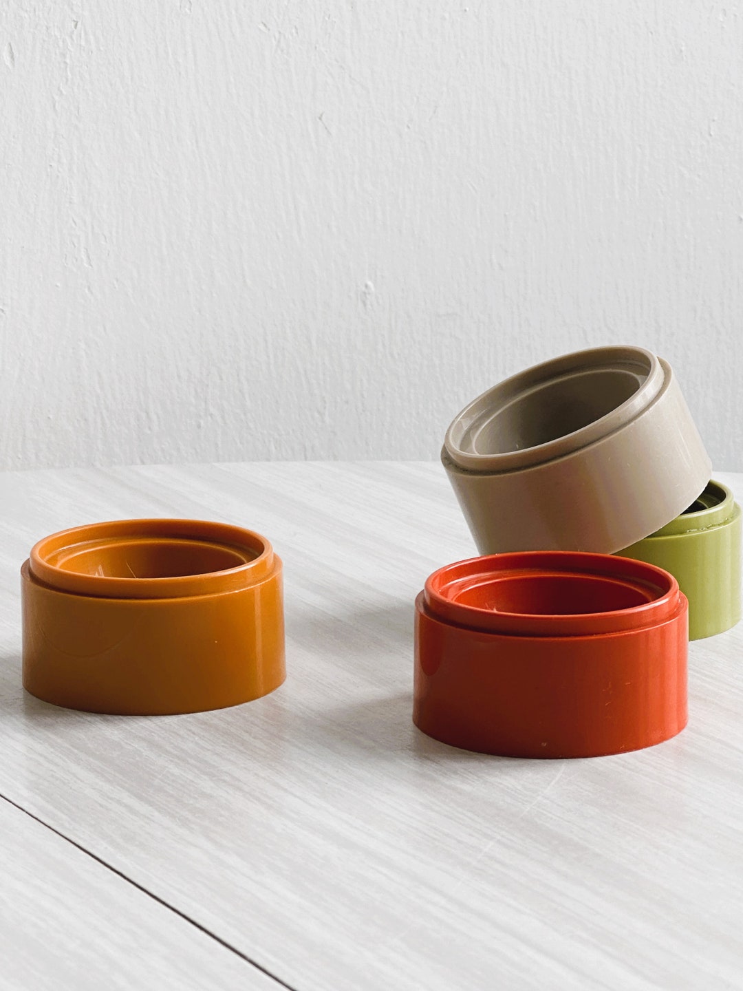 Set of 4 Colorful Plastic Tupperware Egg Cups Vintage Stackable Retro ...