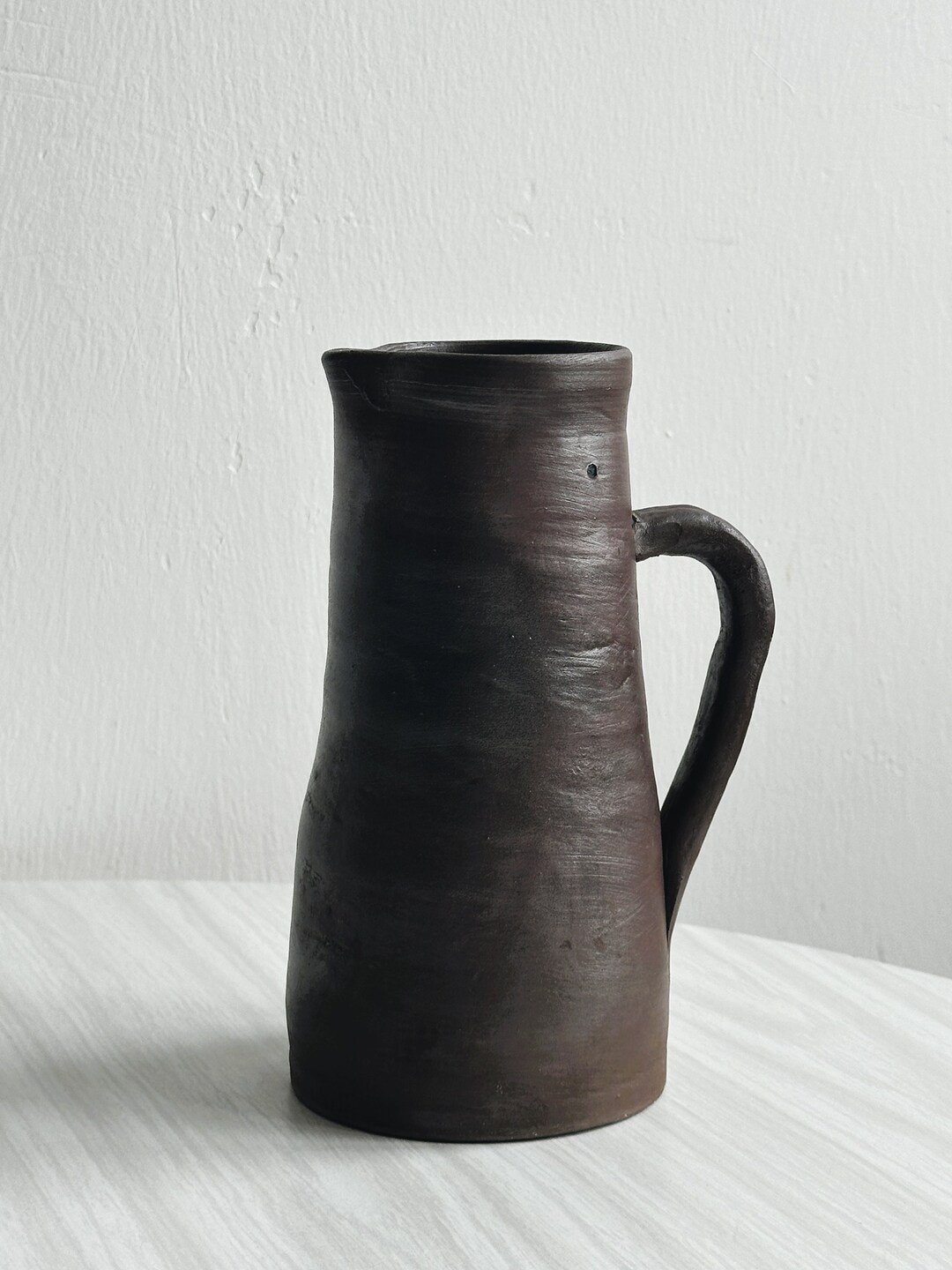 Dark Brown Ceramic Watering Pitcher, Matte Finish, Rustic Decoration ...