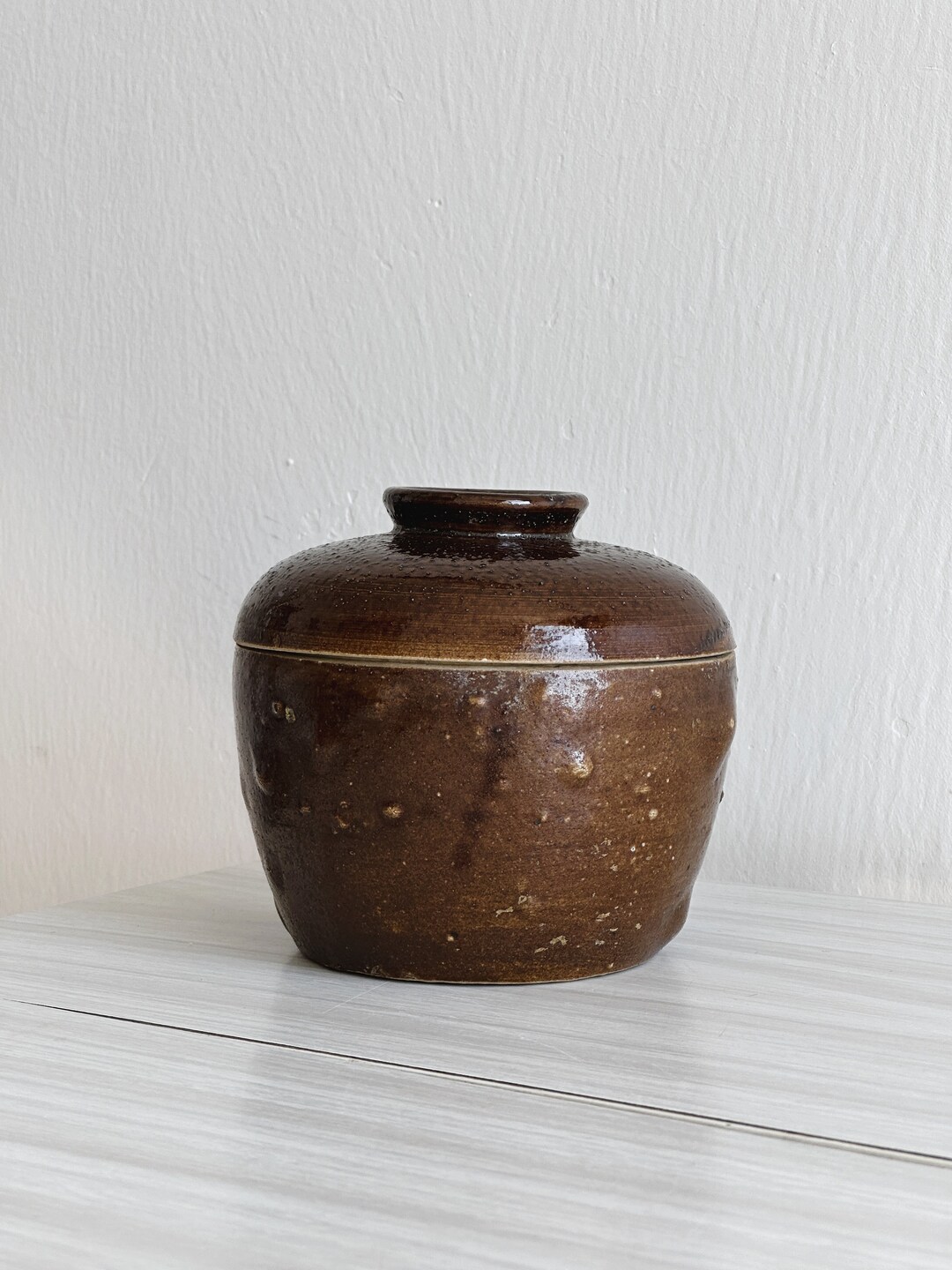 Brown Ceramic Condiment Pot, Rustic and Authentic Style, Perfect for ...