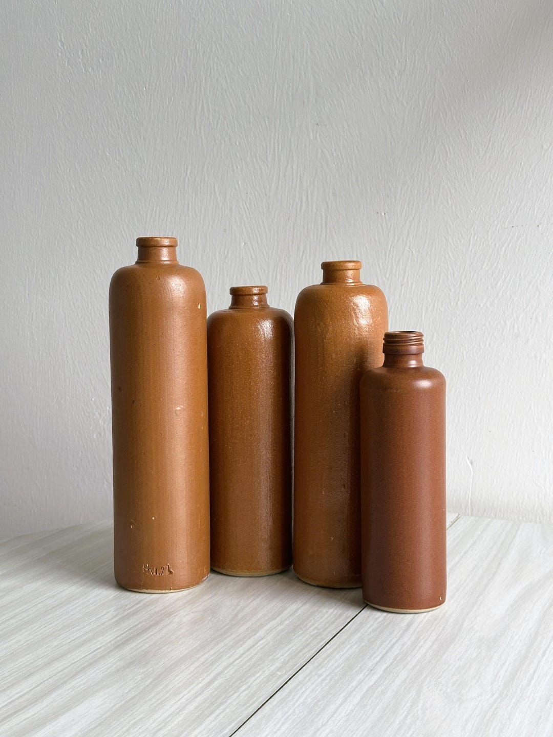 Set of Antique Stoneware Bottles, Brutalist Decor, Minimalist Design ...