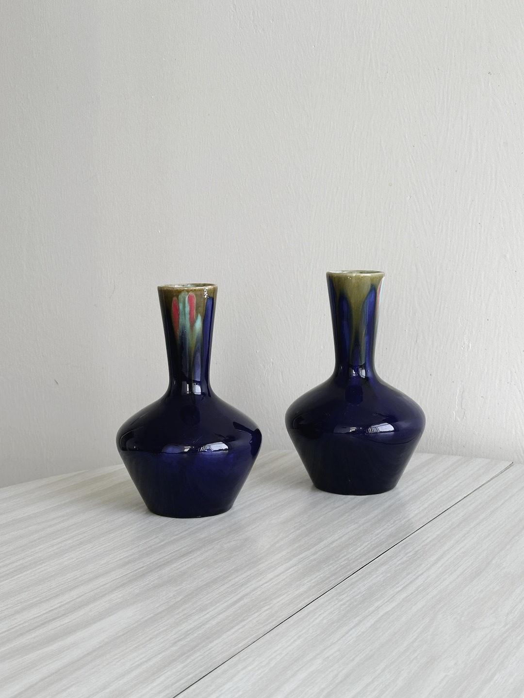 Pair of Antique Blue Vases, Vintage Ceramic Decoration, Elegant Vases ...