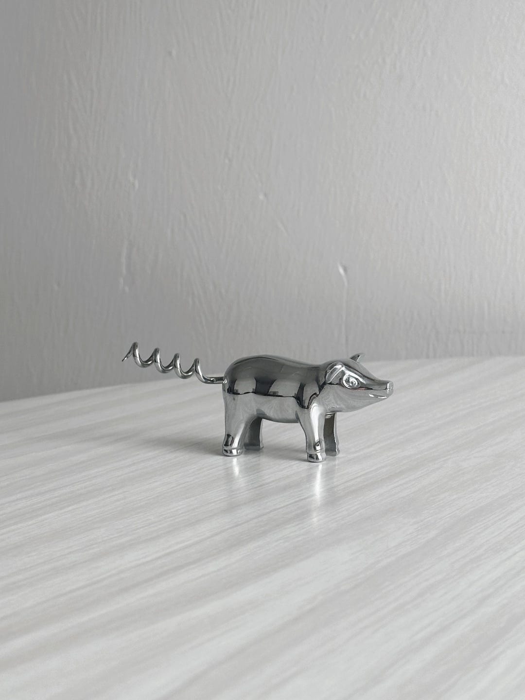 Corkscrew in the Shape of a Pig in Chrome Metal, Stainless Steel ...