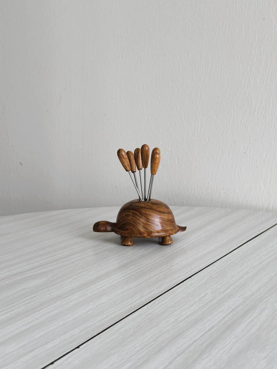 Olive Wood Skewer Holder, Turtle-shaped Aperitif Skewer Holder, Vintage ...